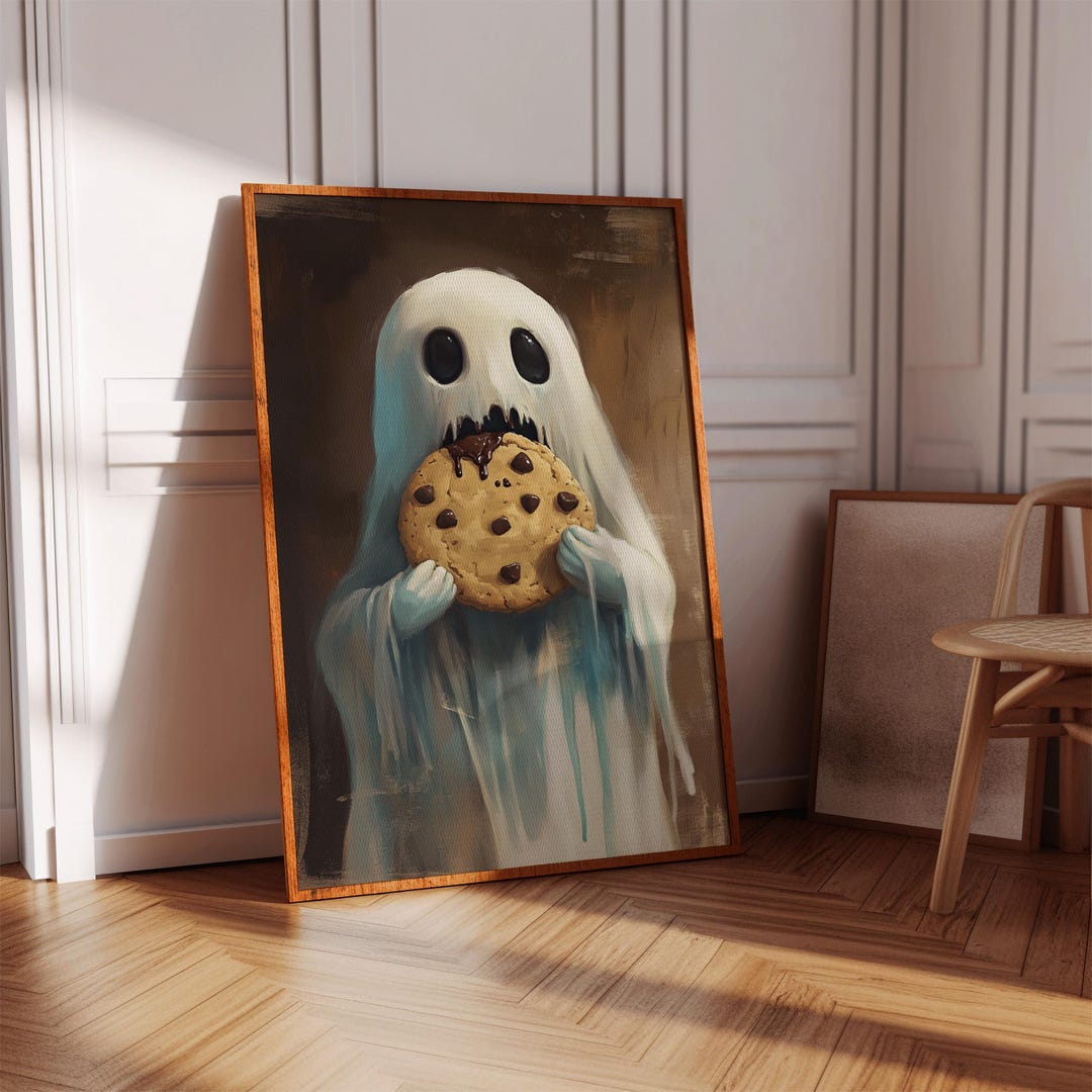Cute Ghost With Cookie Wall Art | Funny Halloween Kitchen Print ...