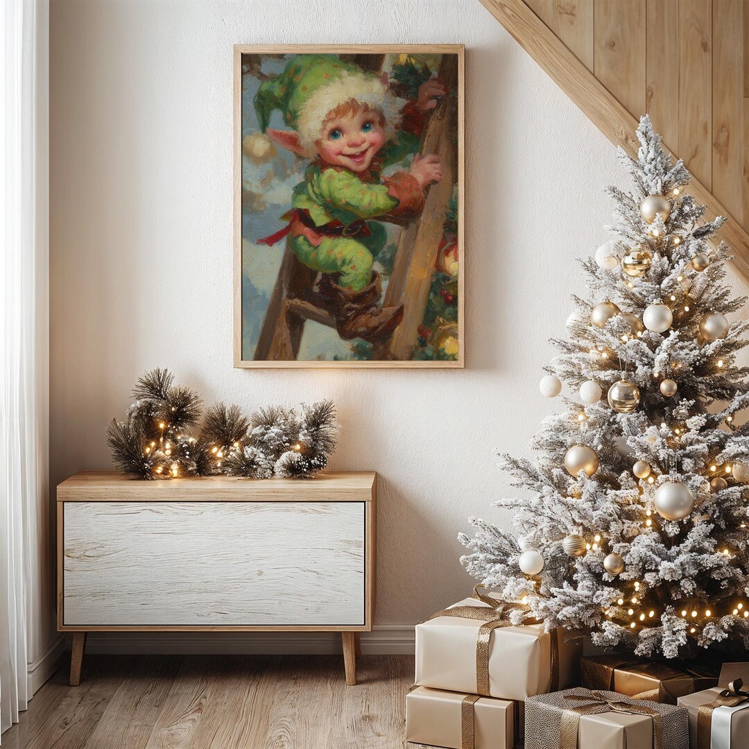 Playful Christmas Elf Climbing Ladder With Holiday Cheer - Etsy