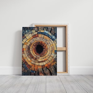 Framed Mosaic Tree Ring Art - Earthy Orange and Blue Wood Decor -rustic ...
