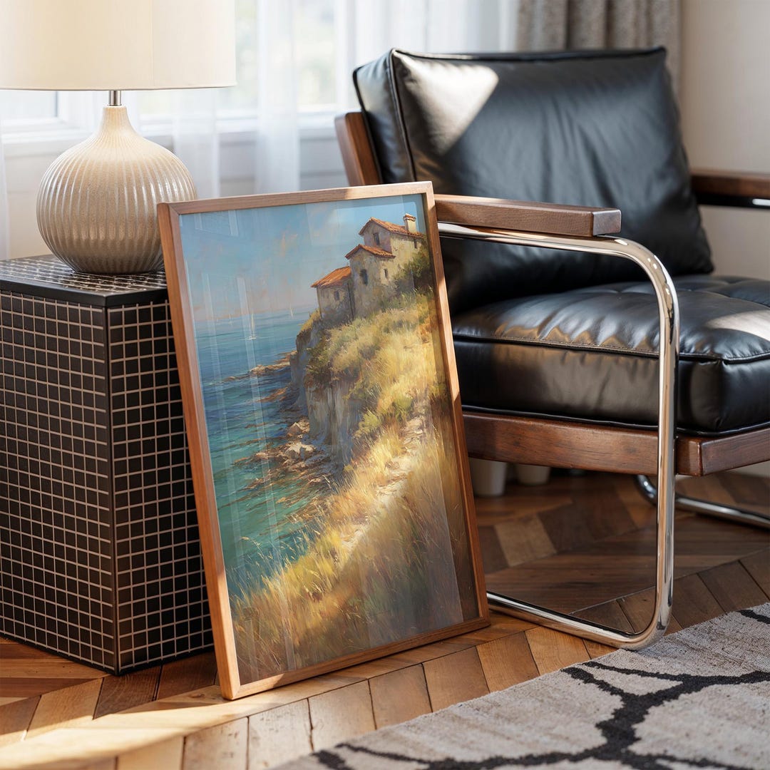 Mediterranean Cliffside Coastal Canvas Art With Rustic Homes ...