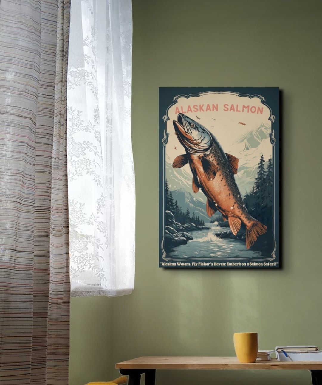 Alaskan Salmon Vintage Canvas Wall Art, Vintage Fishing Wall Art ...