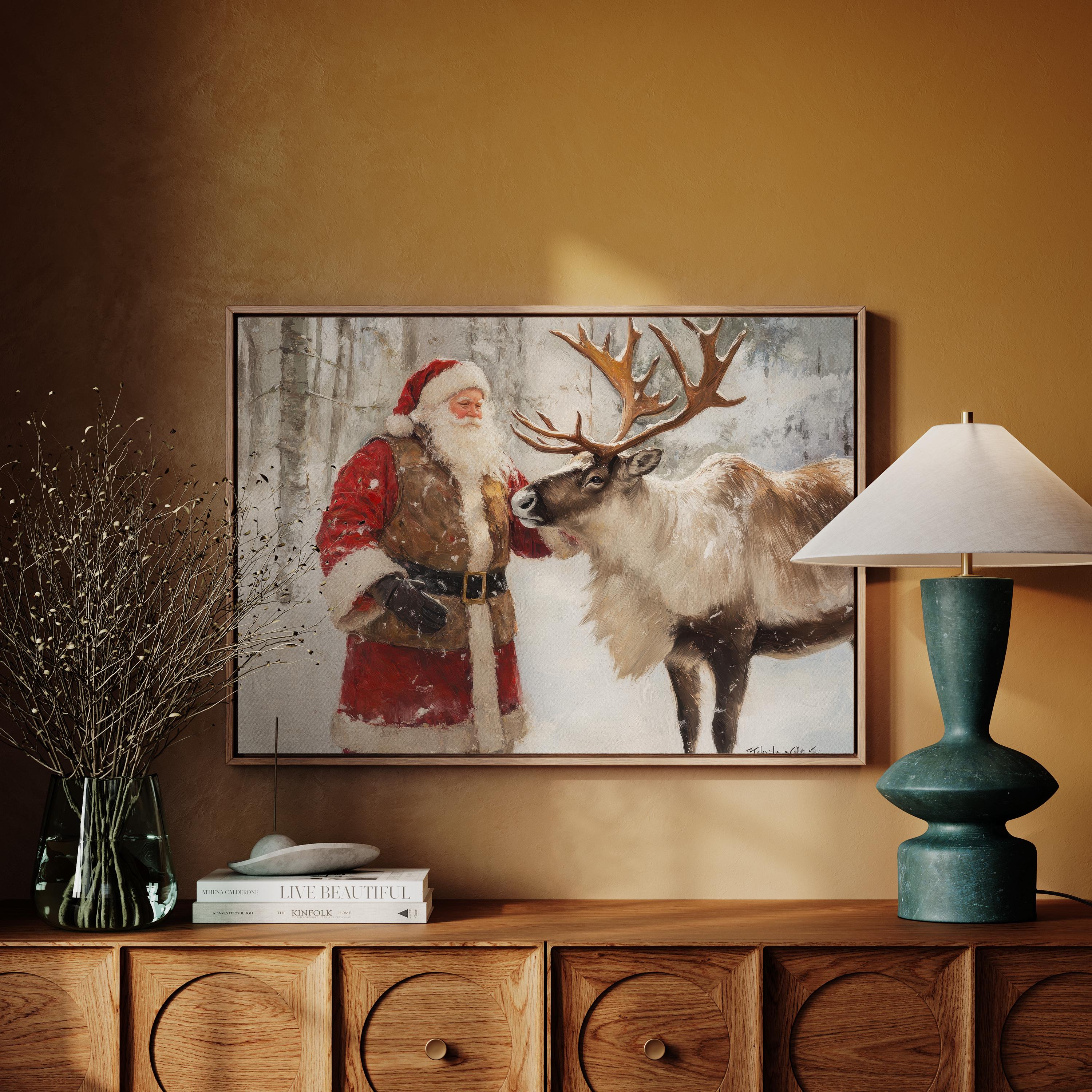 Rustic Santa's Reindeer Ready to Hang Canvas Wall Art Print, Farmhouse ...