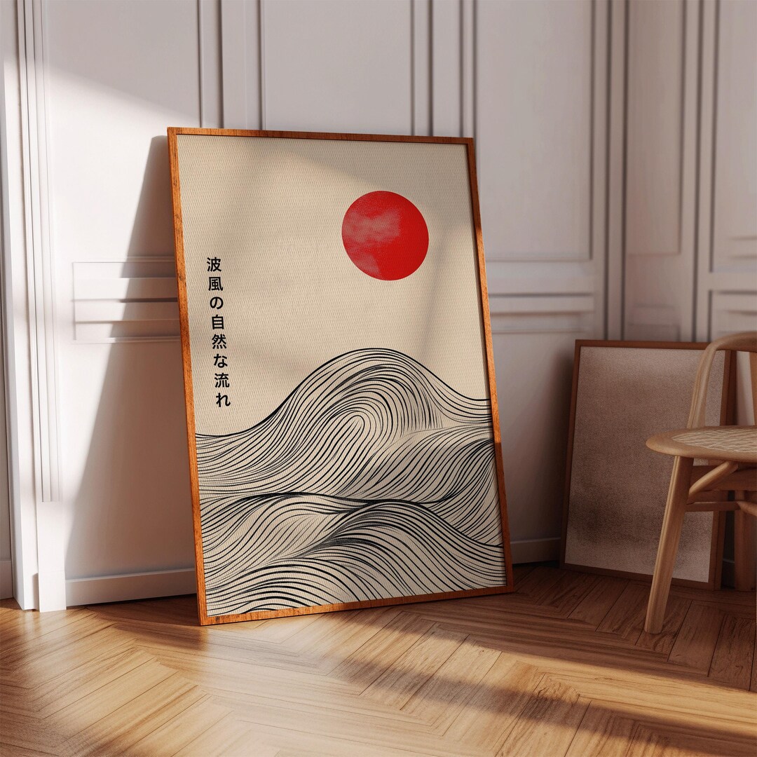 Minimalist Japanese Wave Art Print – Zen Haiku Canvas With Red Sun ...