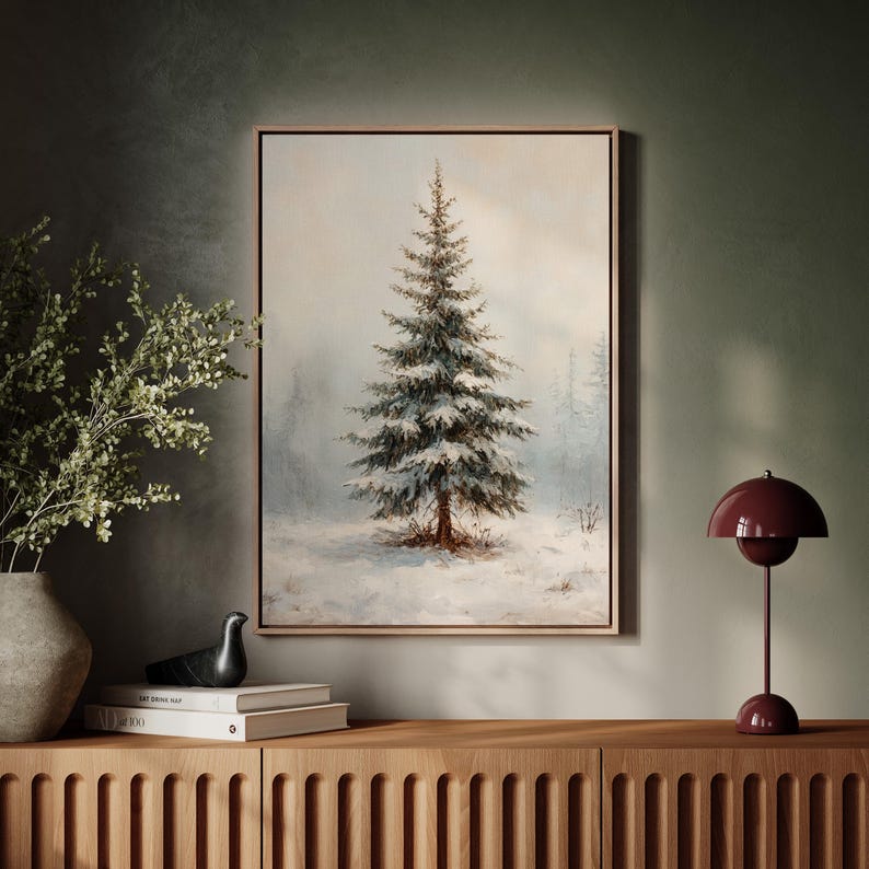 Snowy Pine Tree Canvas Wall Art – Peaceful Winter Forest Scene, Rustic ...