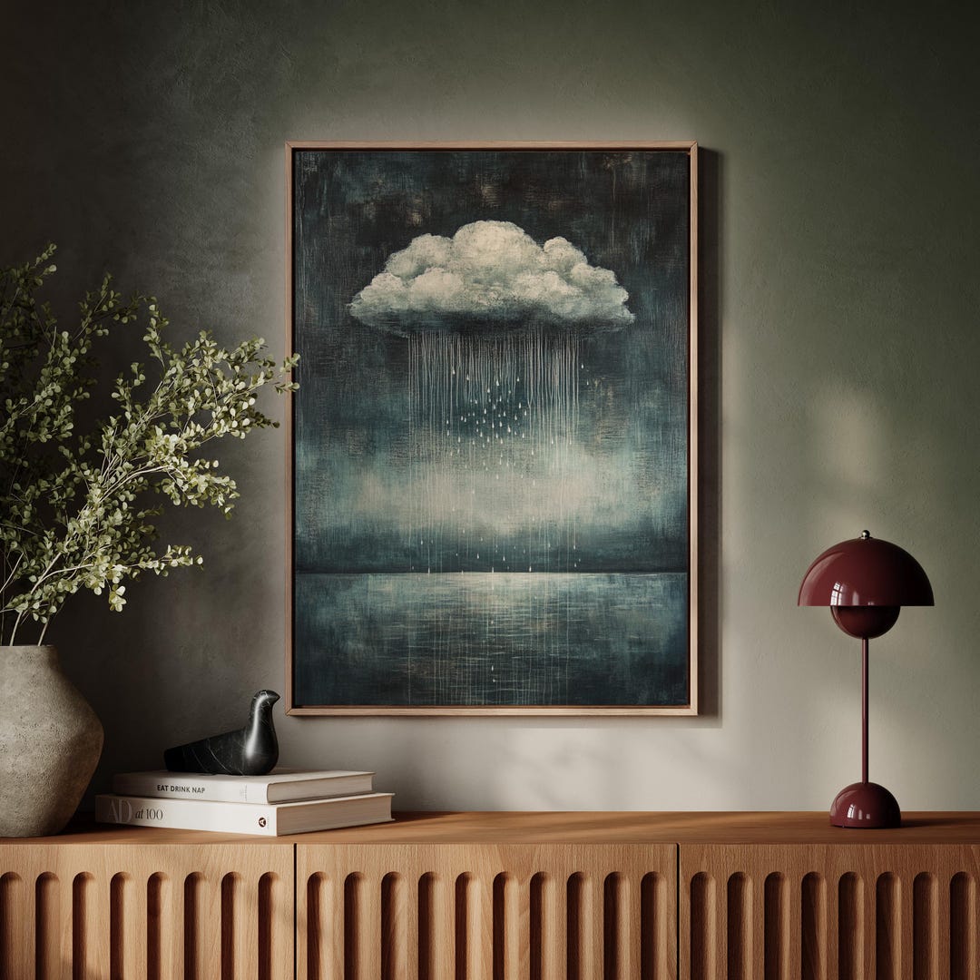 Serene Rain Cloud Canvas Art - Minimalist Abstract Stormy Wall Decor ...