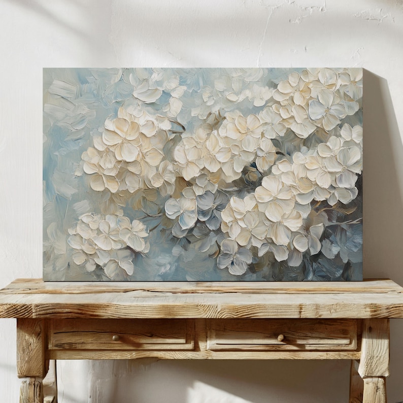 Elegant White Hydrangeas Canvas Wall Art - Textured Floral Painting in ...