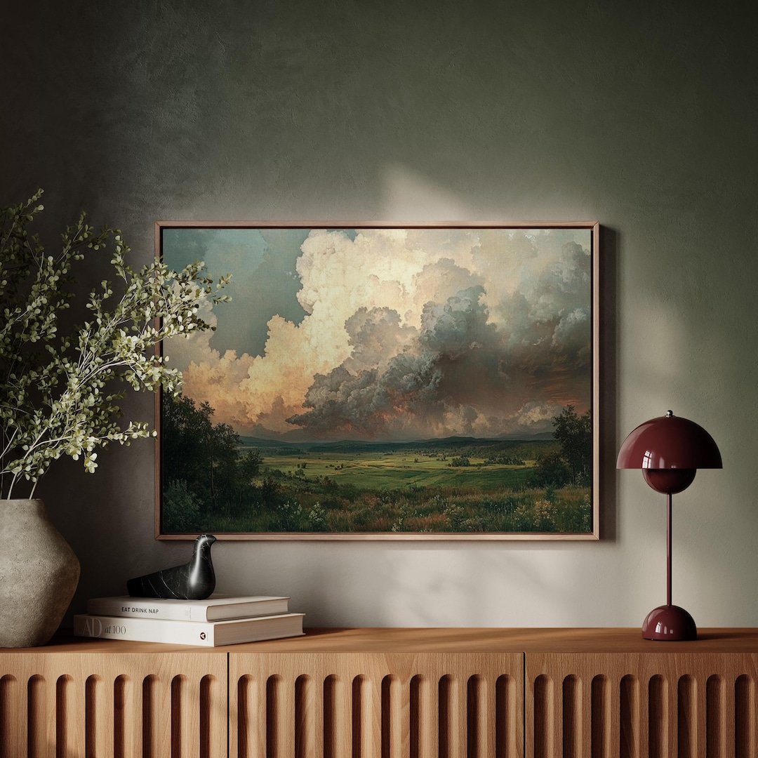 Dramatic Sky Canvas Art - Storm Clouds Over Verdant Fields - Stunning ...