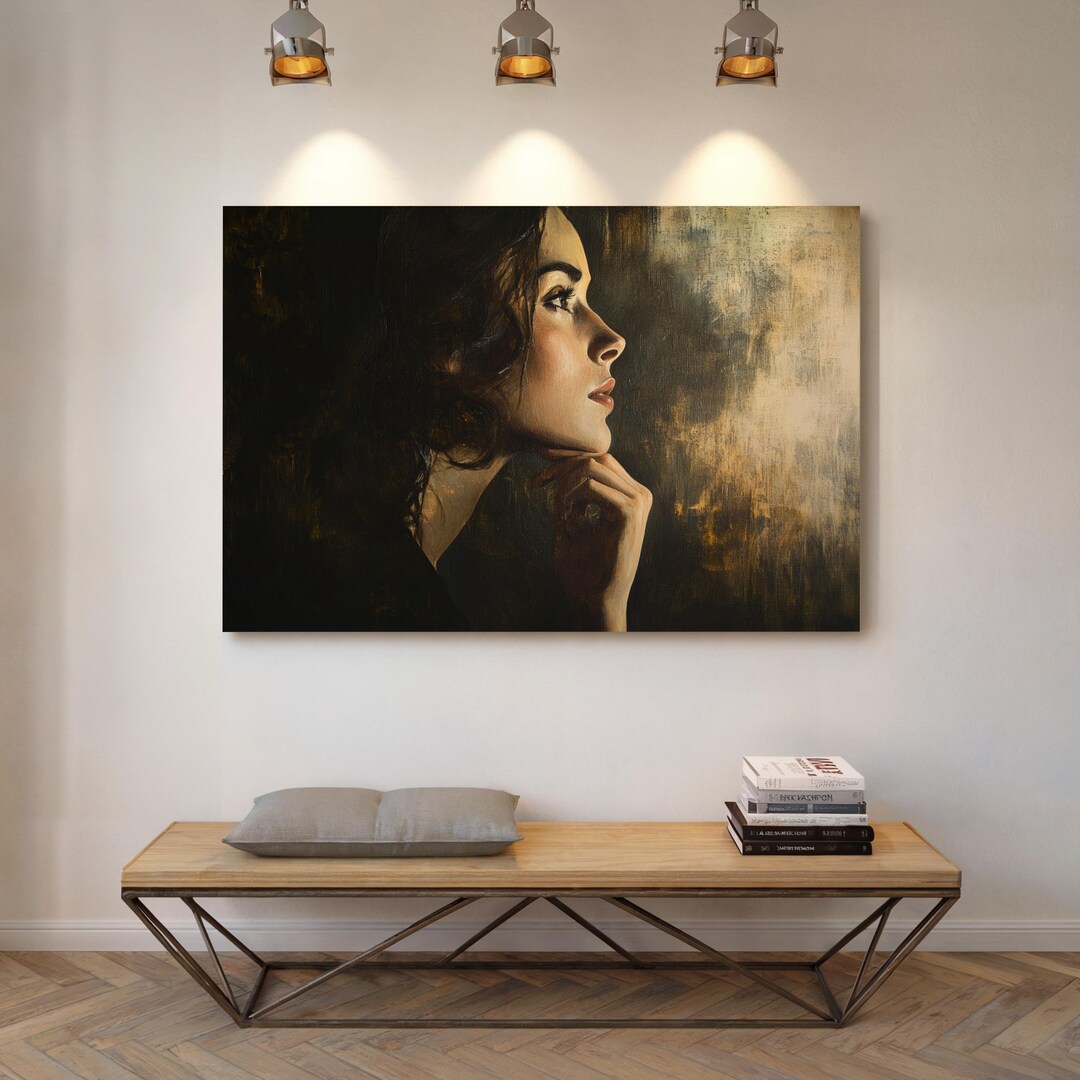 Vintage Oil Painting Portrait, Elegant Woman Canvas Art, Dark Aesthetic ...