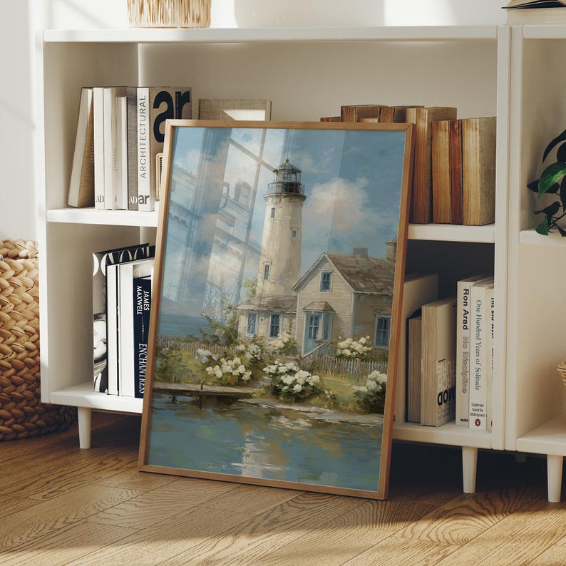 Charming Coastal Lighthouse Cottage | Seaside Wall Art With Garden ...