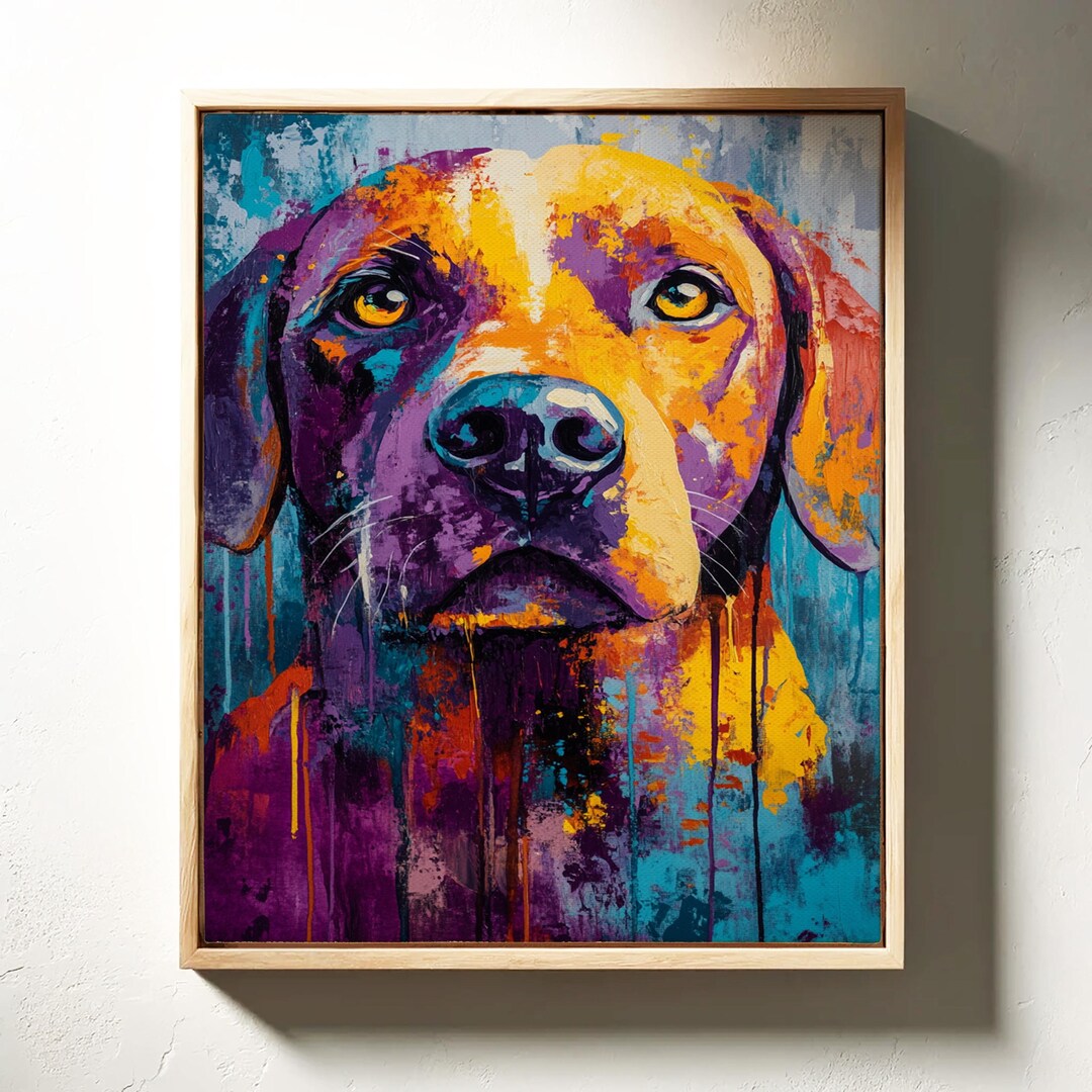 Vibrant Abstract Dog Portrait Canvas - Bold Multicolor Pet Art - Modern ...