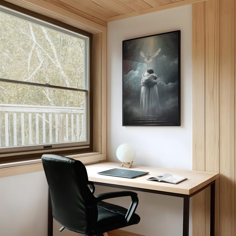 Heavenly Embrace Christian Canvas Wall Art | Angel Hug With Dove ...