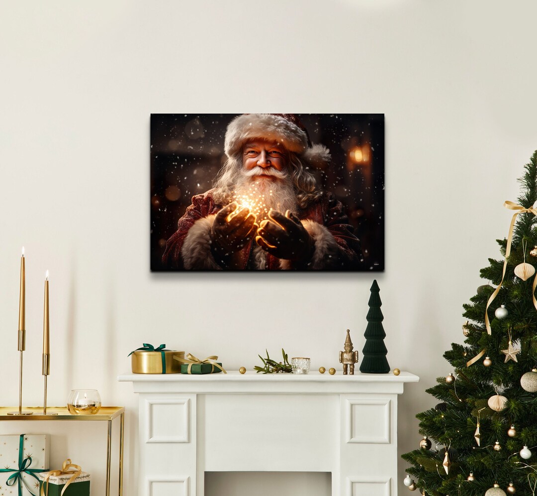 Santa With Magic in His Hands Painting, Santa Canvas Print, Enchanted ...