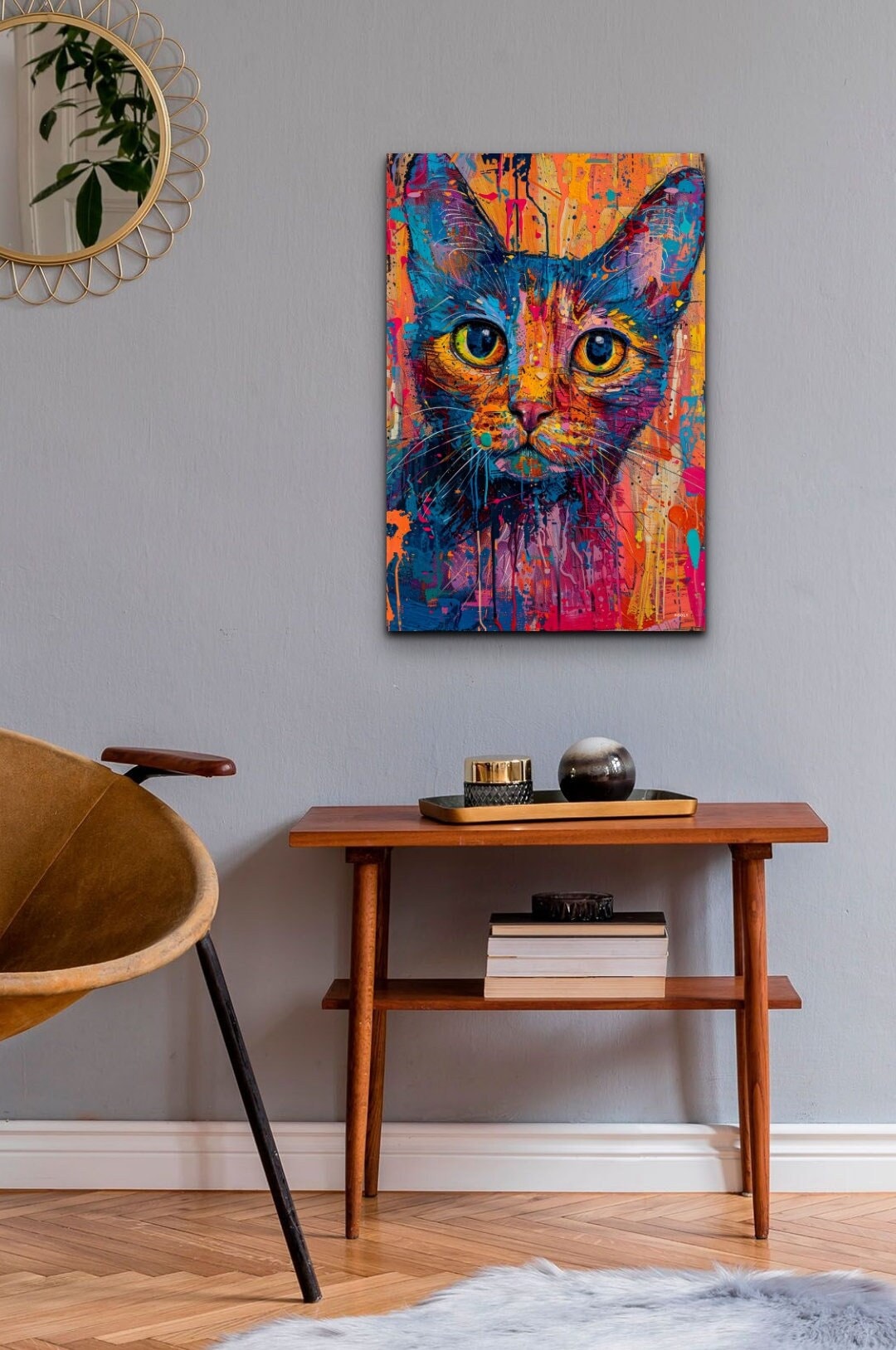Colorful Cat Canvas Wall Art Print, Bengal Cat Decor Canvas ...