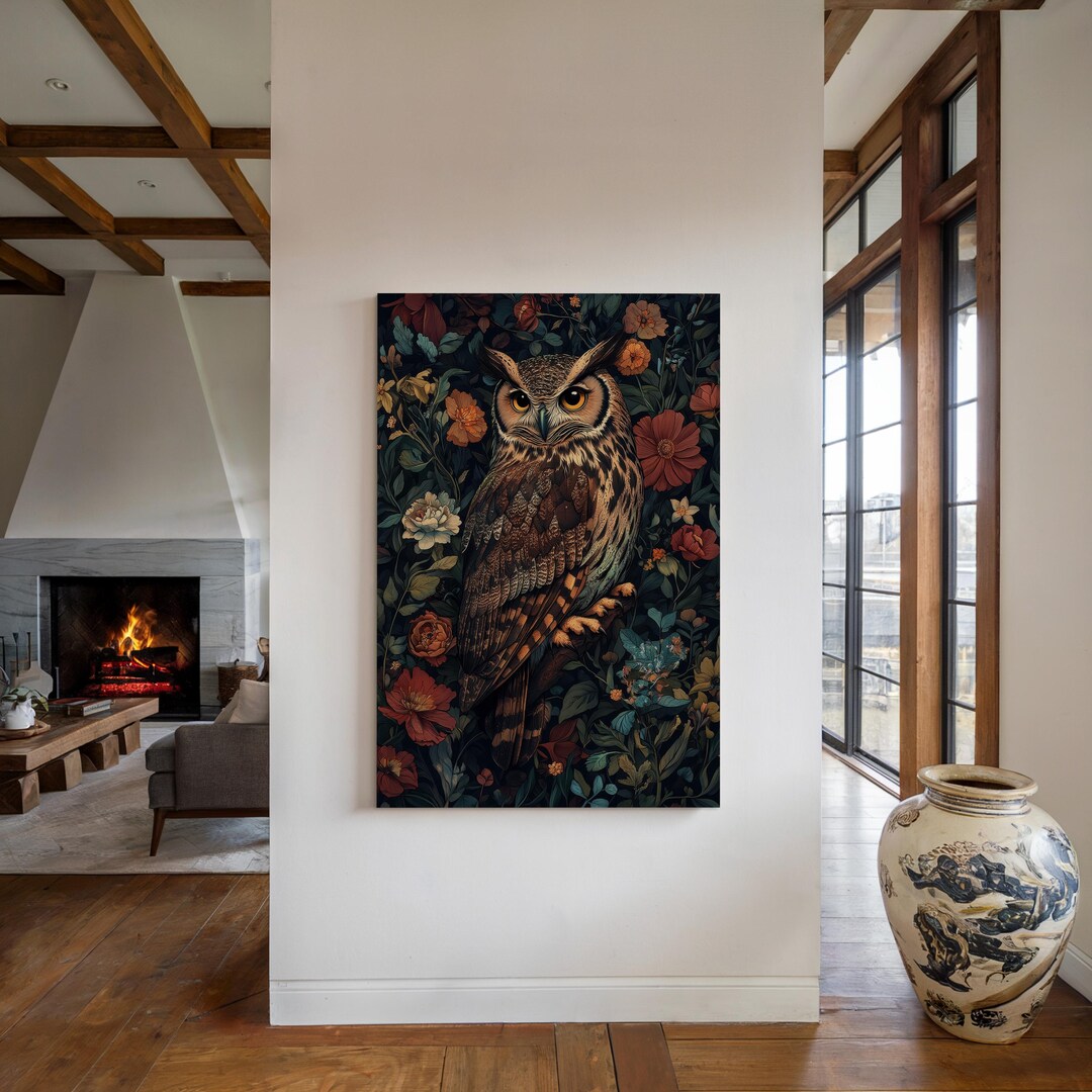 Owl Canvas Wall Art – Framed Nature Decor, Rustic Owl Painting With ...