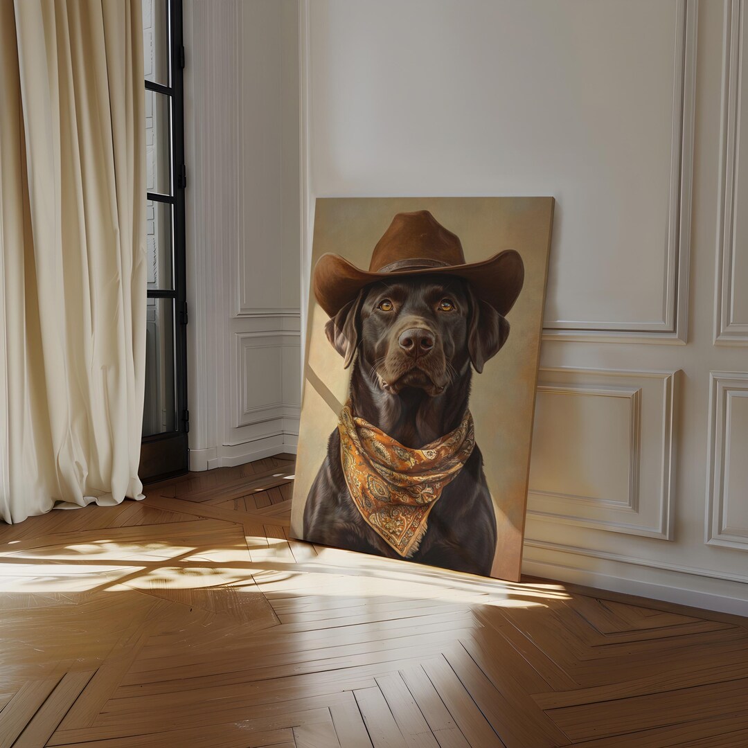 Cowboy Labrador Canvas, Western Dog Wall Art, Rustic Farmhouse Decor ...