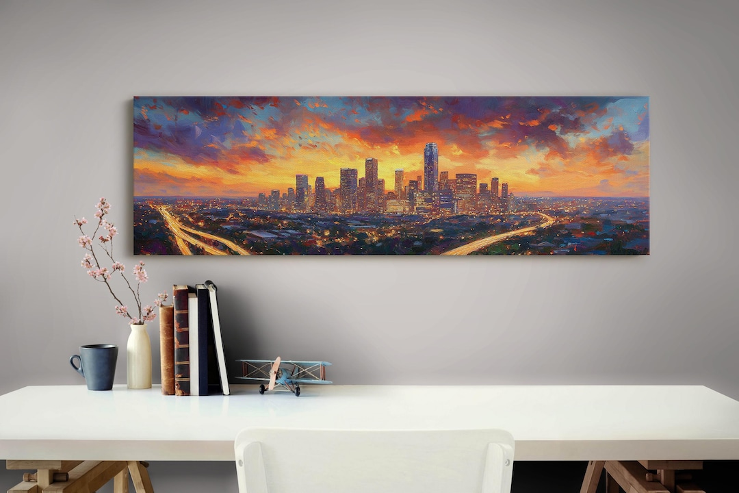 Vibrant City Skyline Canvas, Sunset Urban Wall Art, Colorful Skyscraper ...