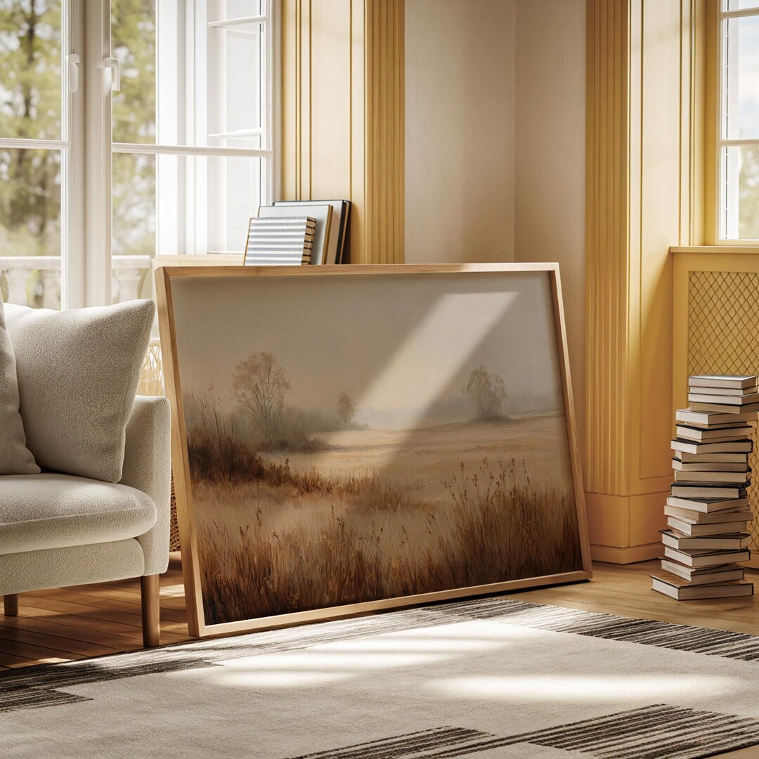 Neutral Toned Field Landscape Canvas – Minimal Prairie Grassland Wall ...