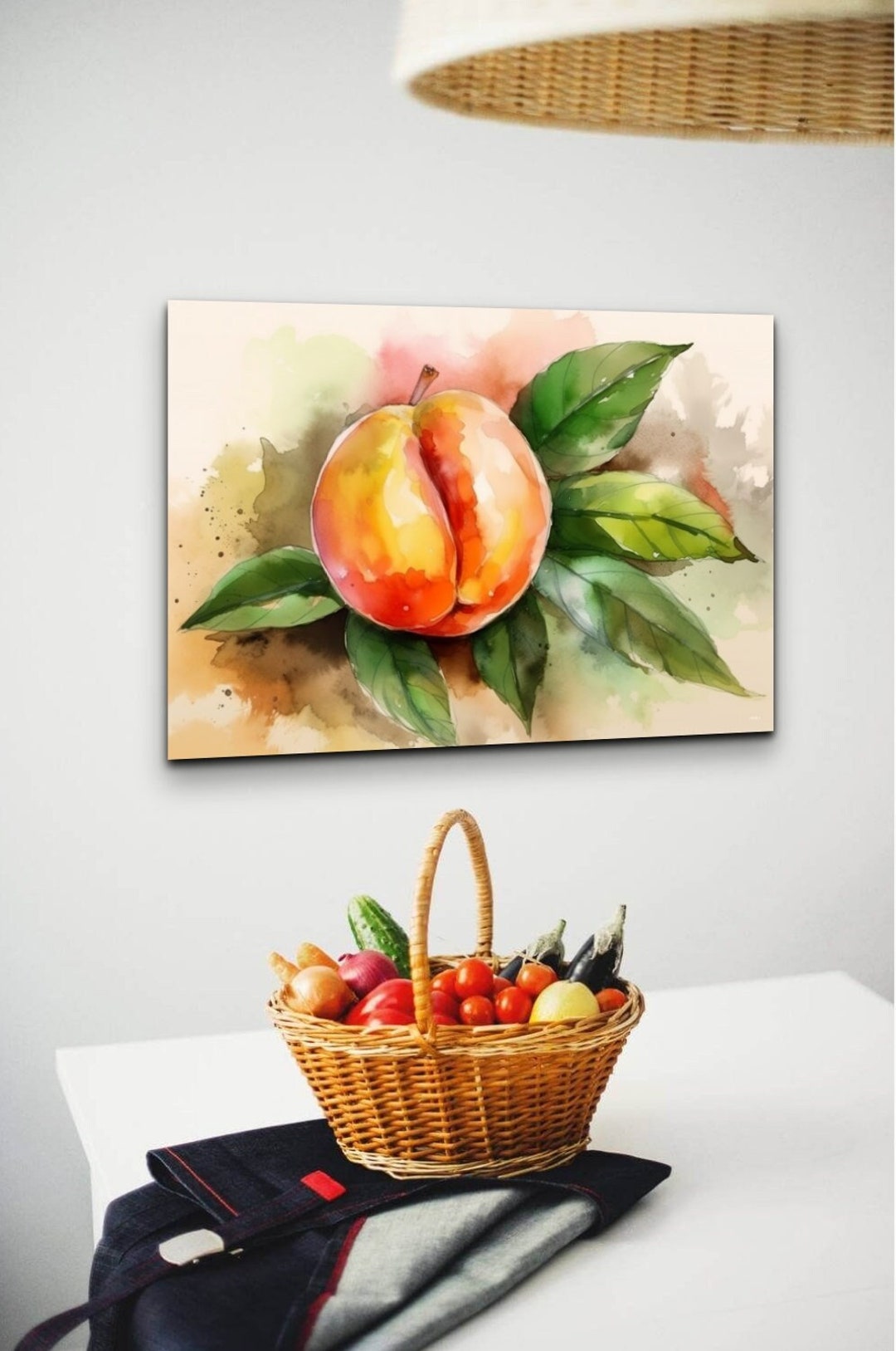 Watercolor Peach Tree Painting Fruits Art Print Kitchen Wall Art ...