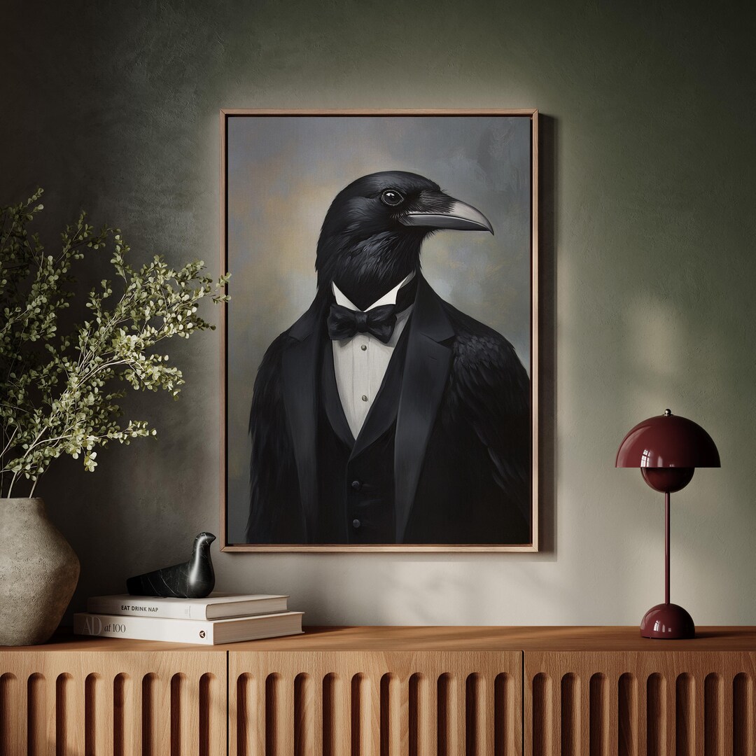 Raven in Tuxedo Canvas Wall Art | Elegant Anthropomorphic Bird Portrait ...