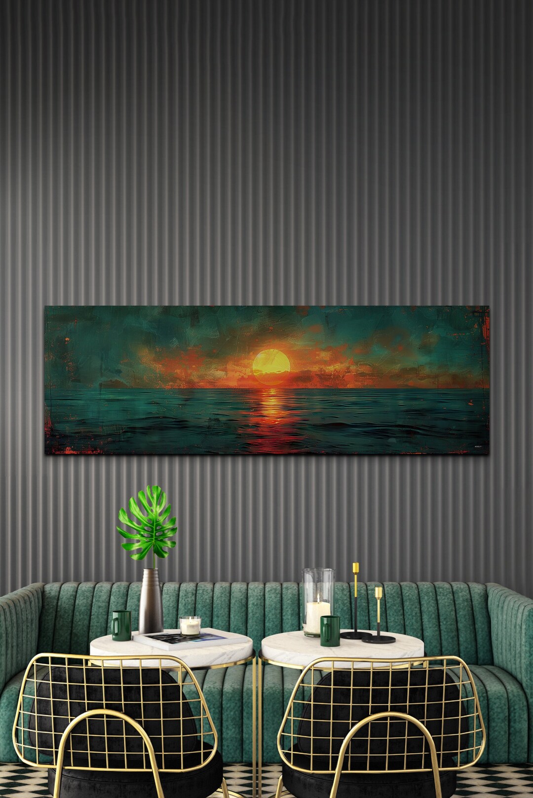 Panoramic Mid Century Modern Sunset Canvas Wall Art Print - Etsy