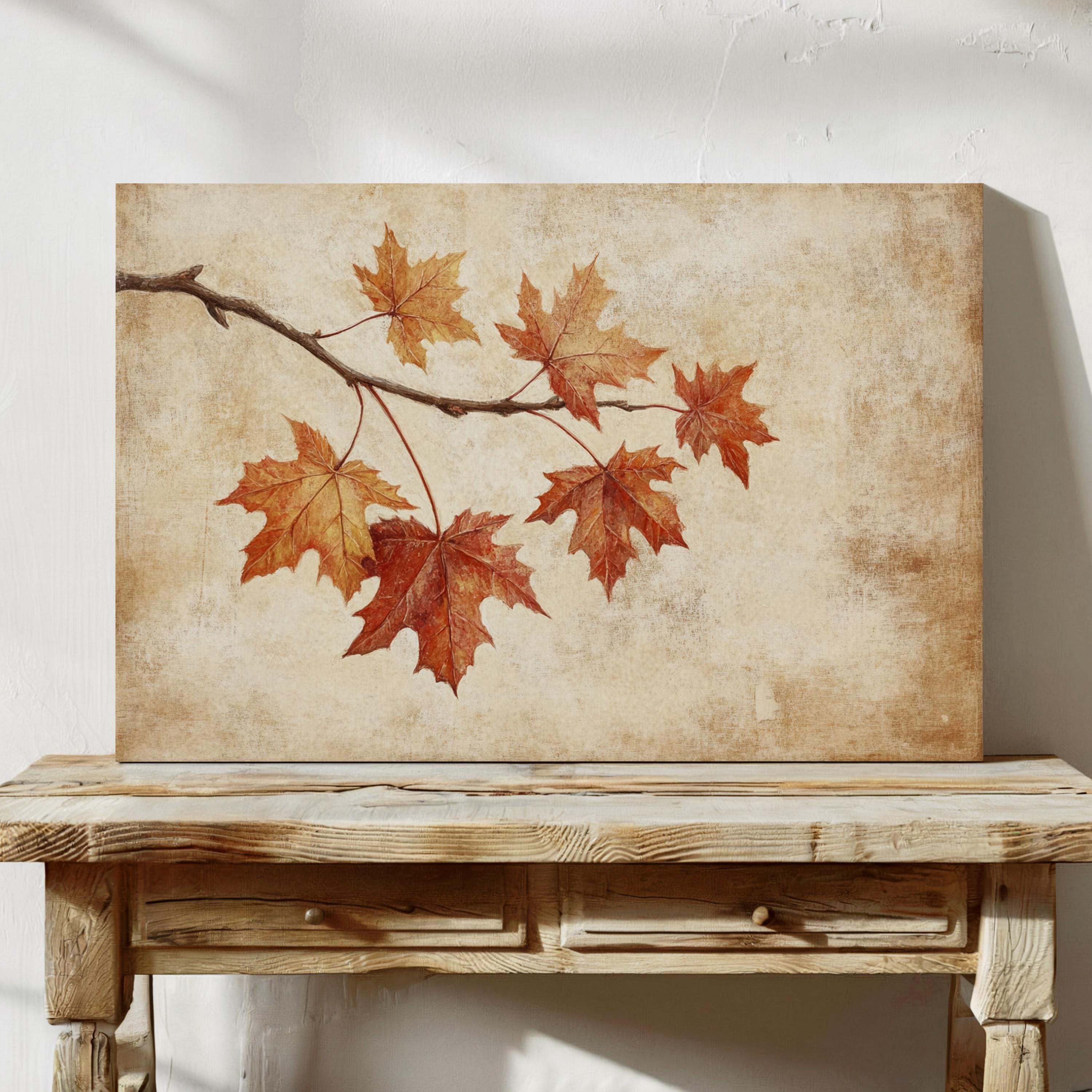 Rustic Autumn Maple Leaves Canvas Wall Art - Vintage Nature-inspired ...