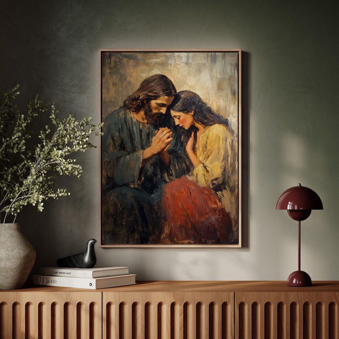 Jesus Praying With Woman - Inspirational Christian Art Canvas, Faith ...