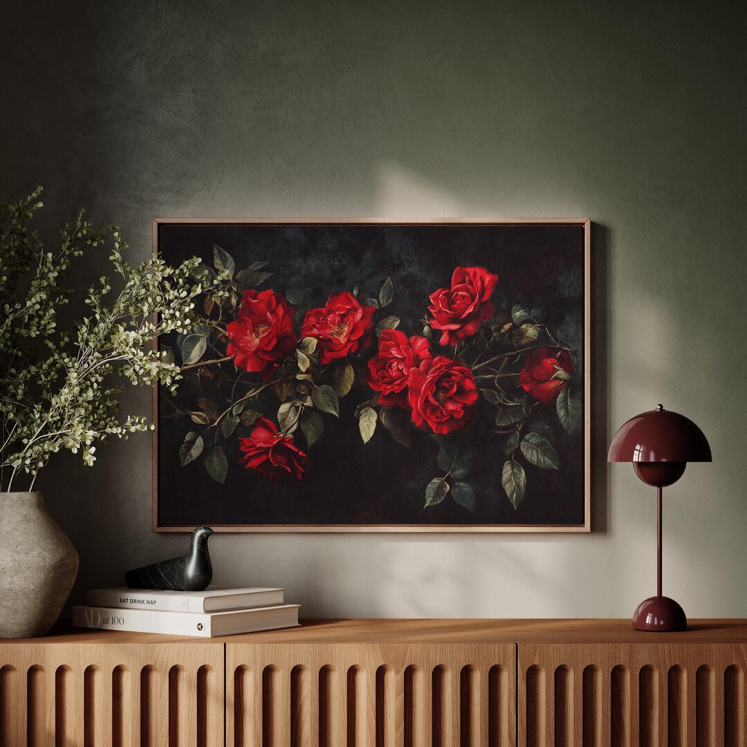 Elegant Red Roses Canvas Wall Art - Luxurious Floral Painting for ...