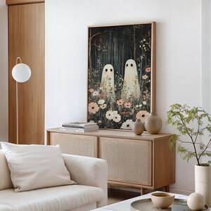 Cottagecore Ghost Print - Whimsical Halloween Canvas - Vintage Spooky ...