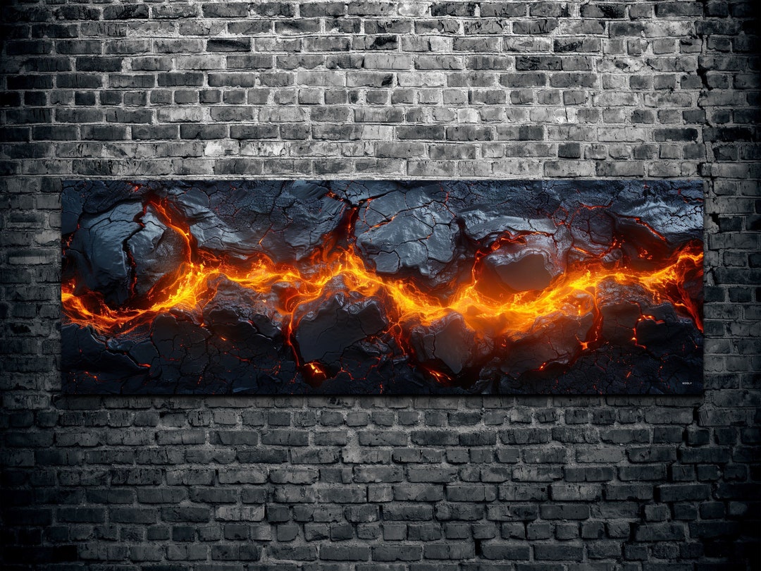 Lava Flowing and Glowing Canvas Print Wall Art, Lava Art Giclee Home ...