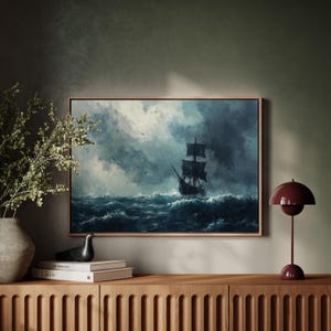 Haunted Ship Canvas Art, Dark Ocean Painting, Vintage Nautical Decor ...