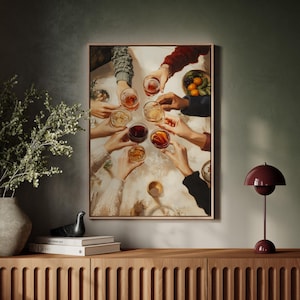 Elegant Wine Toast Painting, Celebration Canvas Art, Cozy Dinner ...
