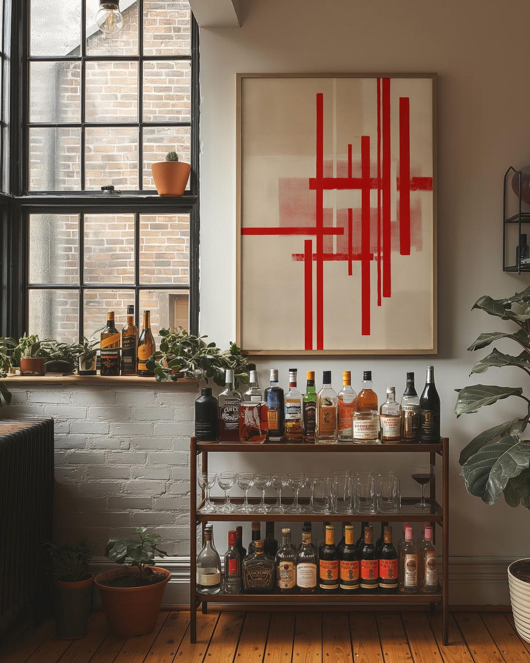 Crimson Lines Modern Geometry - Etsy