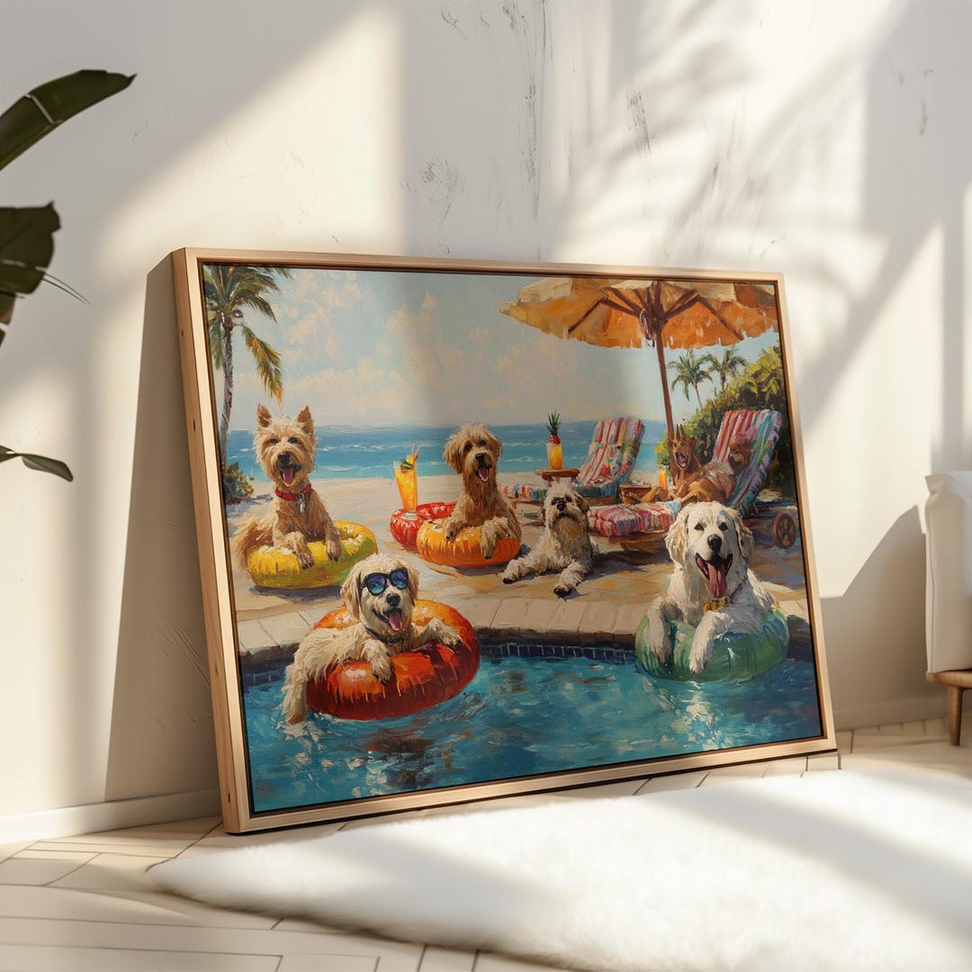Beach Dogs Pool Party Canvas, Funny Dog Art, Summer Pet Wall Decor ...