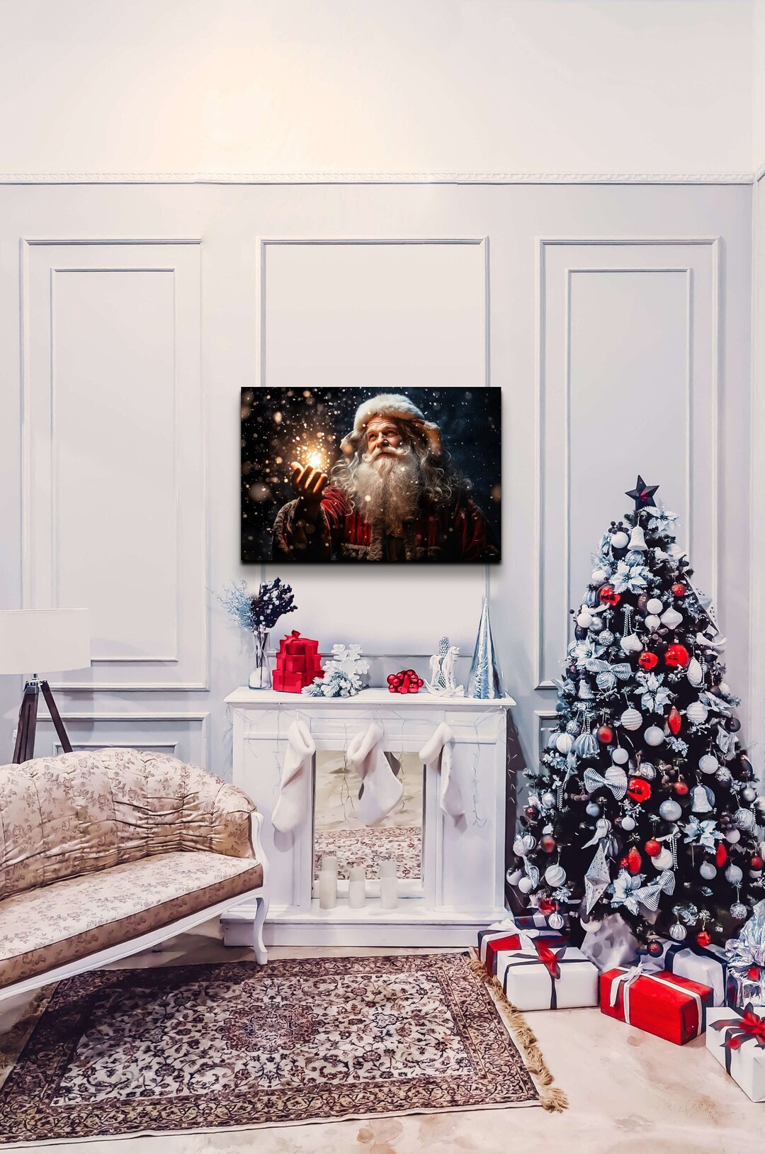 Santa With Magic in His Hands Painting, Santa Canvas Print, Enchanted ...