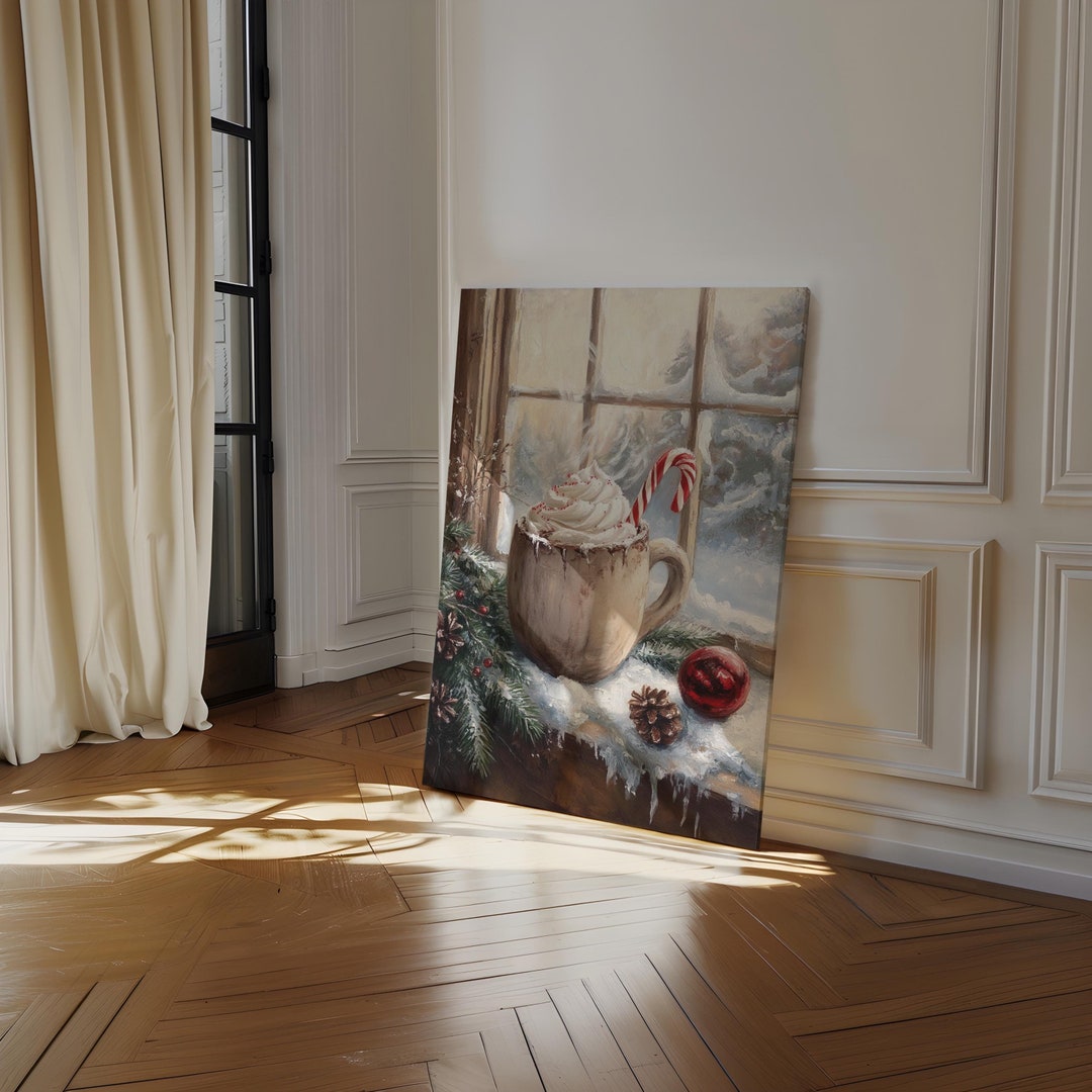 Cozy Hot Cocoa Winter Scene Canvas - Rustic Mug With Whipped Cream ...