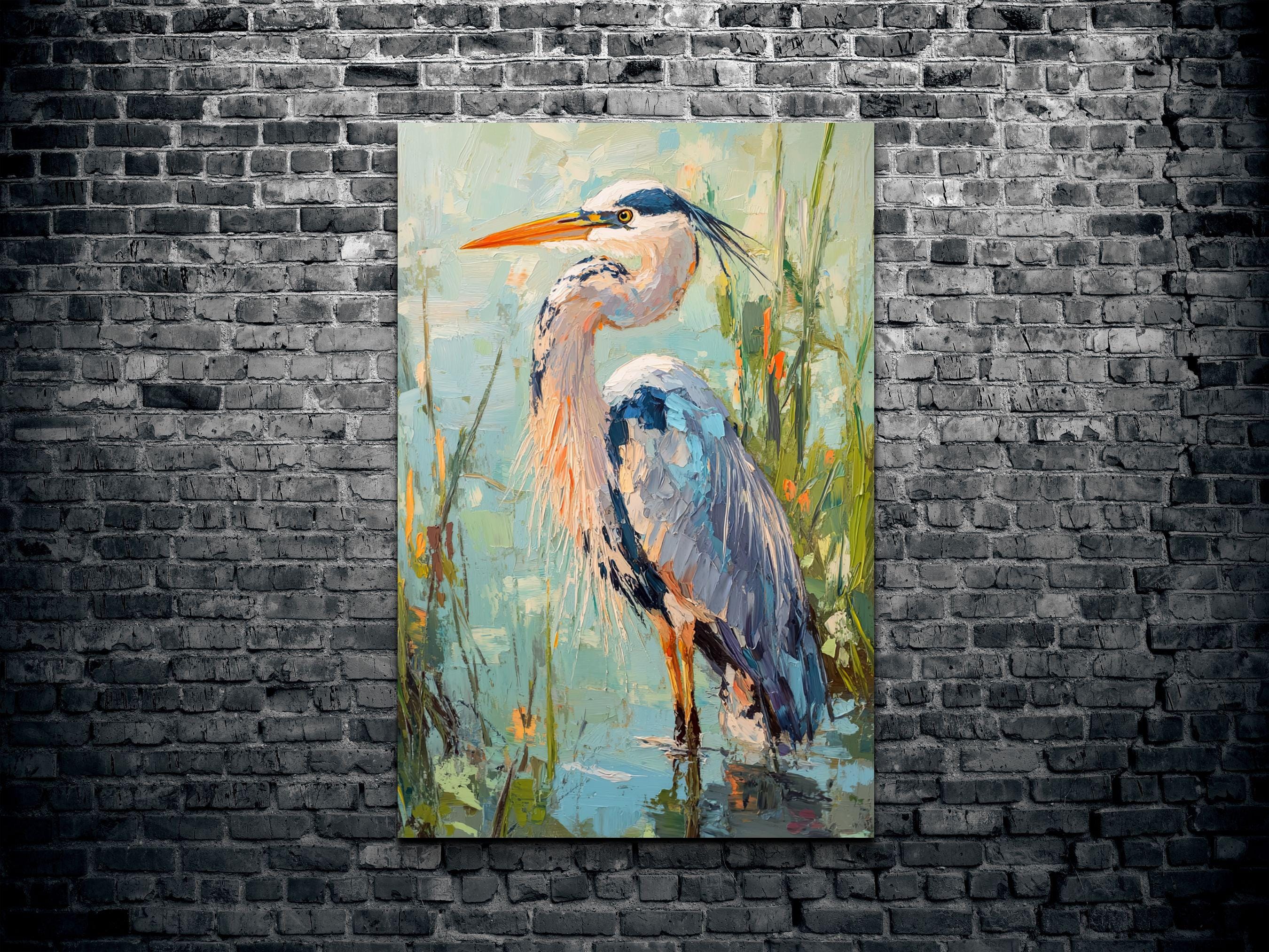 Oil Paint Blue Herron Ready to Hang Canvas Wall Art Print , Herron Art ...