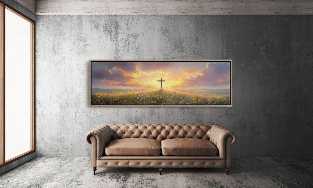 Christian Cross at Sunset - Faith & Hope Wall Art - Religious Canvas ...