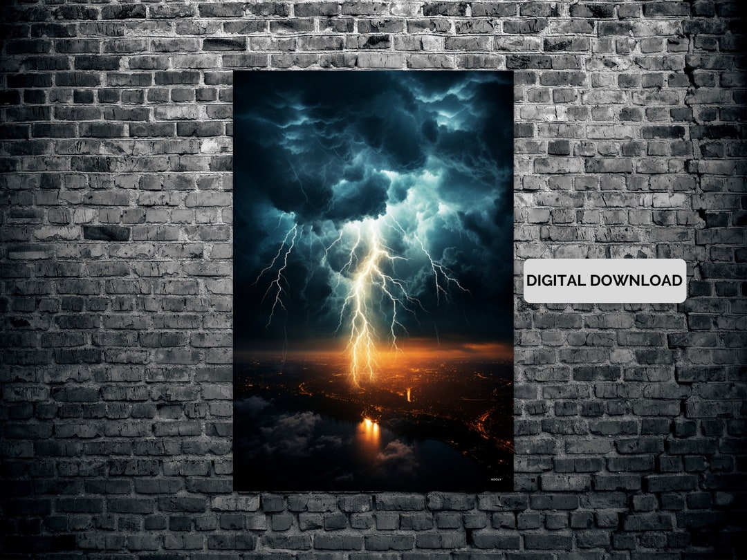 Digital Download Storm Lightning Strike, Intense Weather Art, Nature ...