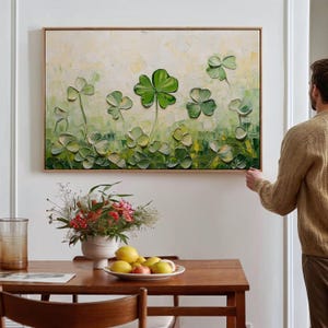 Lush Green Clover Canvas Wall Art - Textured Hangable Artwork for ...