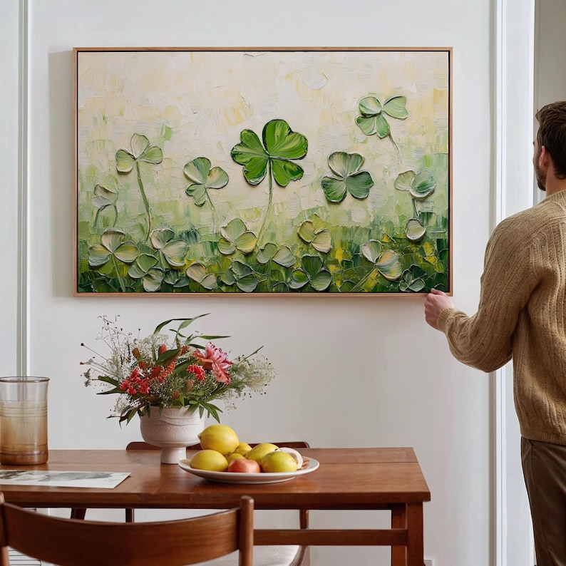 Lush Green Clover Canvas Wall Art - Textured Hangable Artwork for ...