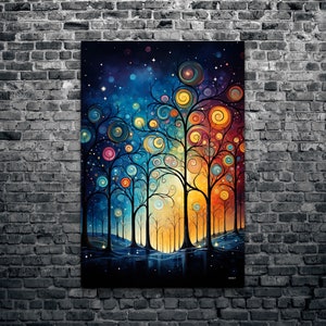Colorful Tree Canvas Wall Art, Colorful Trees With Twisted Branches ...