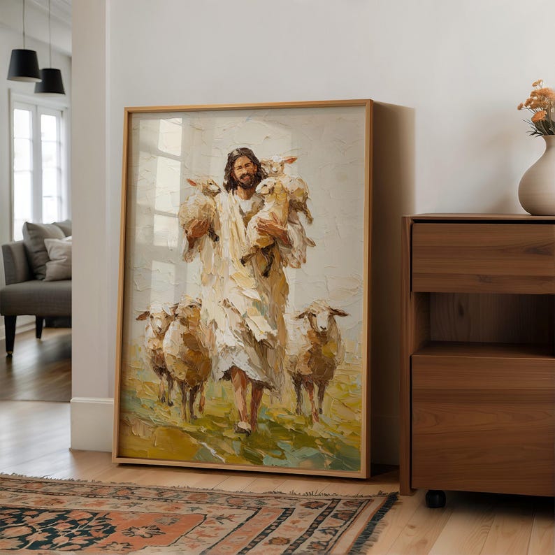 The Good Shepherd With Lambs | Joyful Impasto Christian Art of Jesus ...