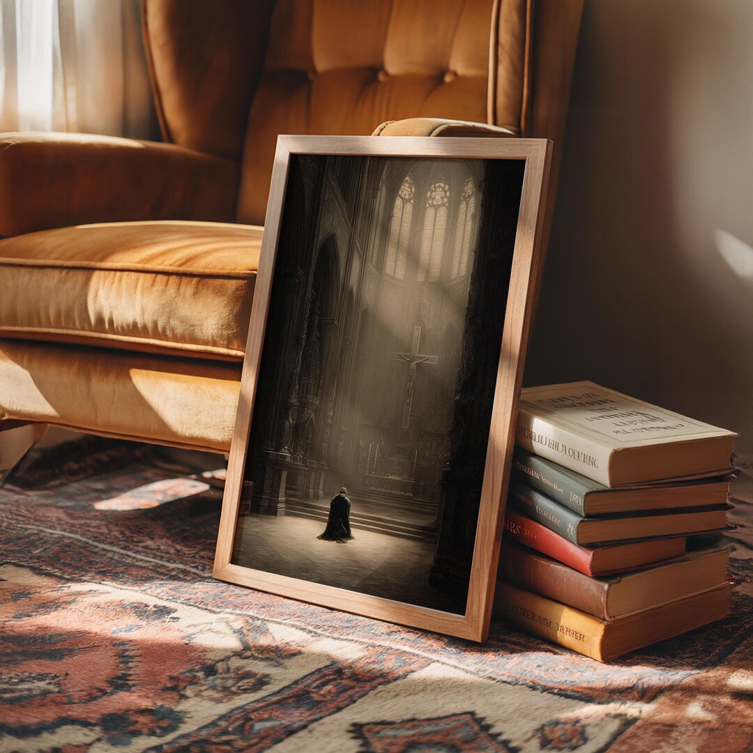 Lone Figure Kneeling in Grand Gothic Cathedral Light - Etsy