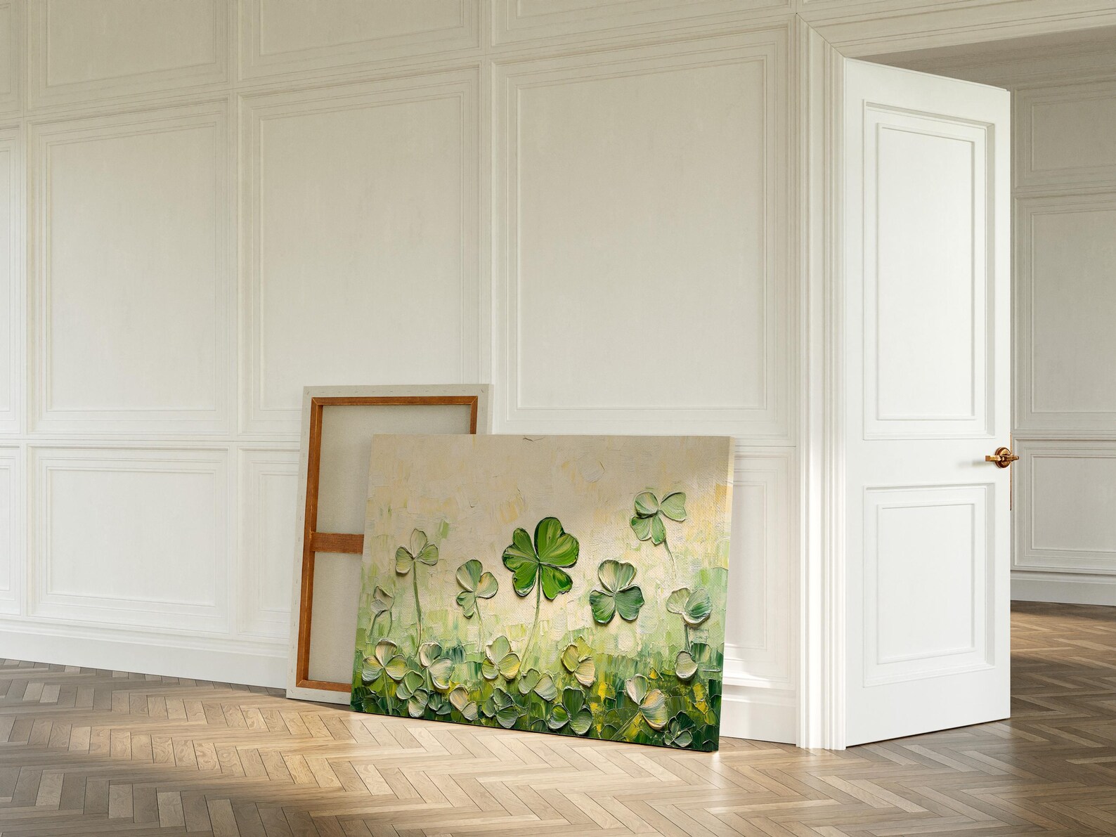 Lush Green Clover Canvas Wall Art - Textured Hangable Artwork for ...
