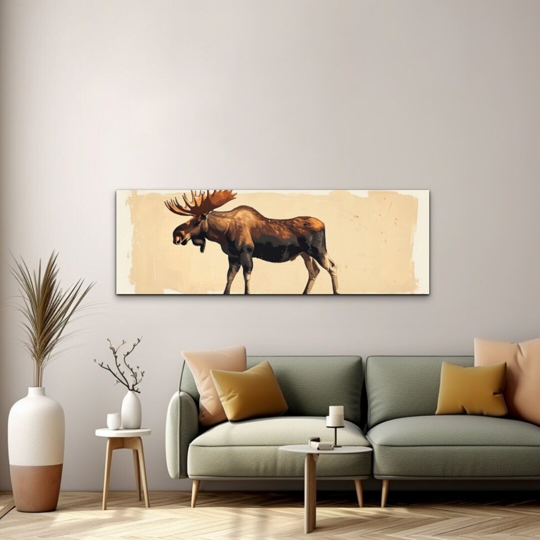 Panoramic Mid Century Modern Moose Canvas Wall Art - Etsy