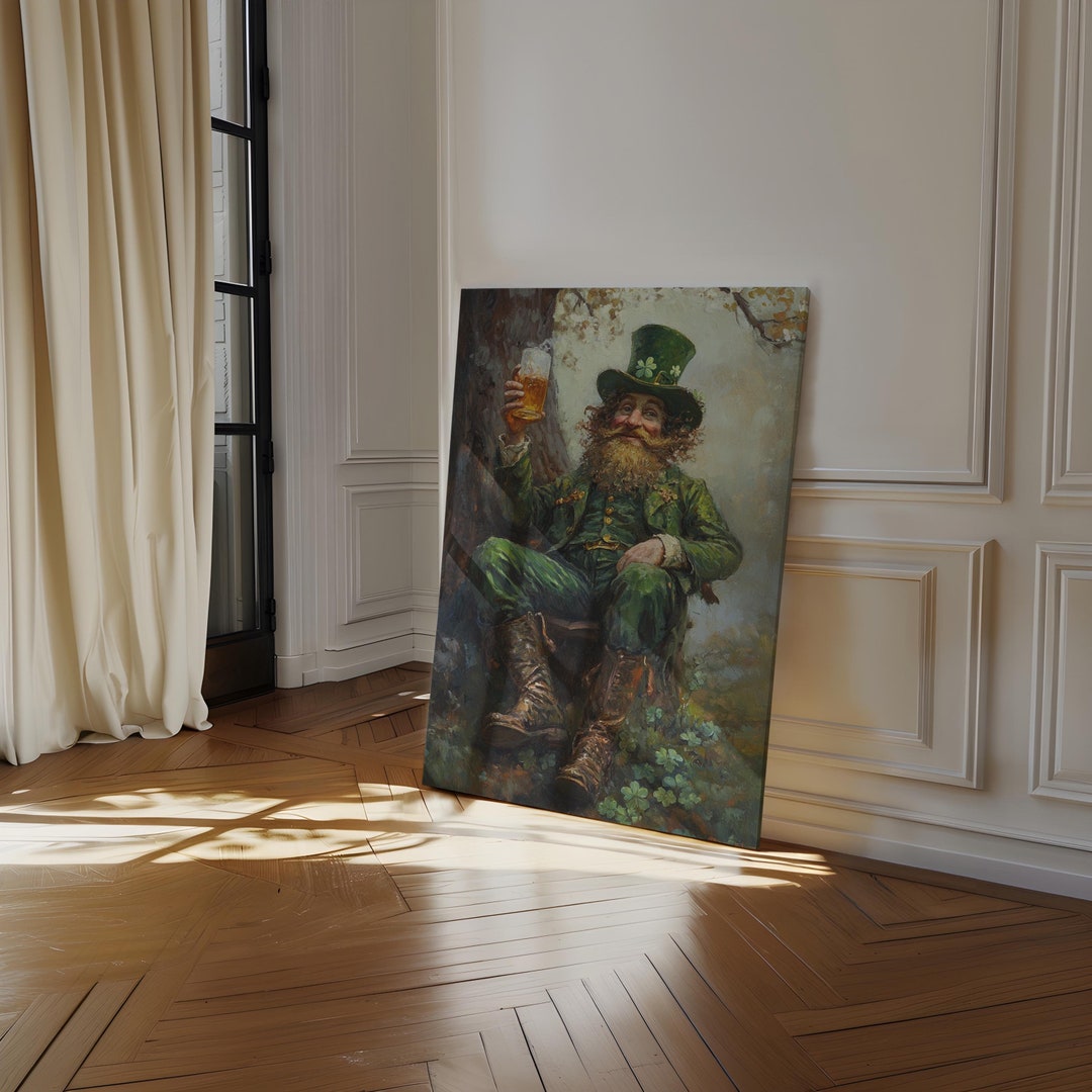 Jolly Leprechaun Raising a Toast Canvas Wall Art - Vibrant St. Patrick ...