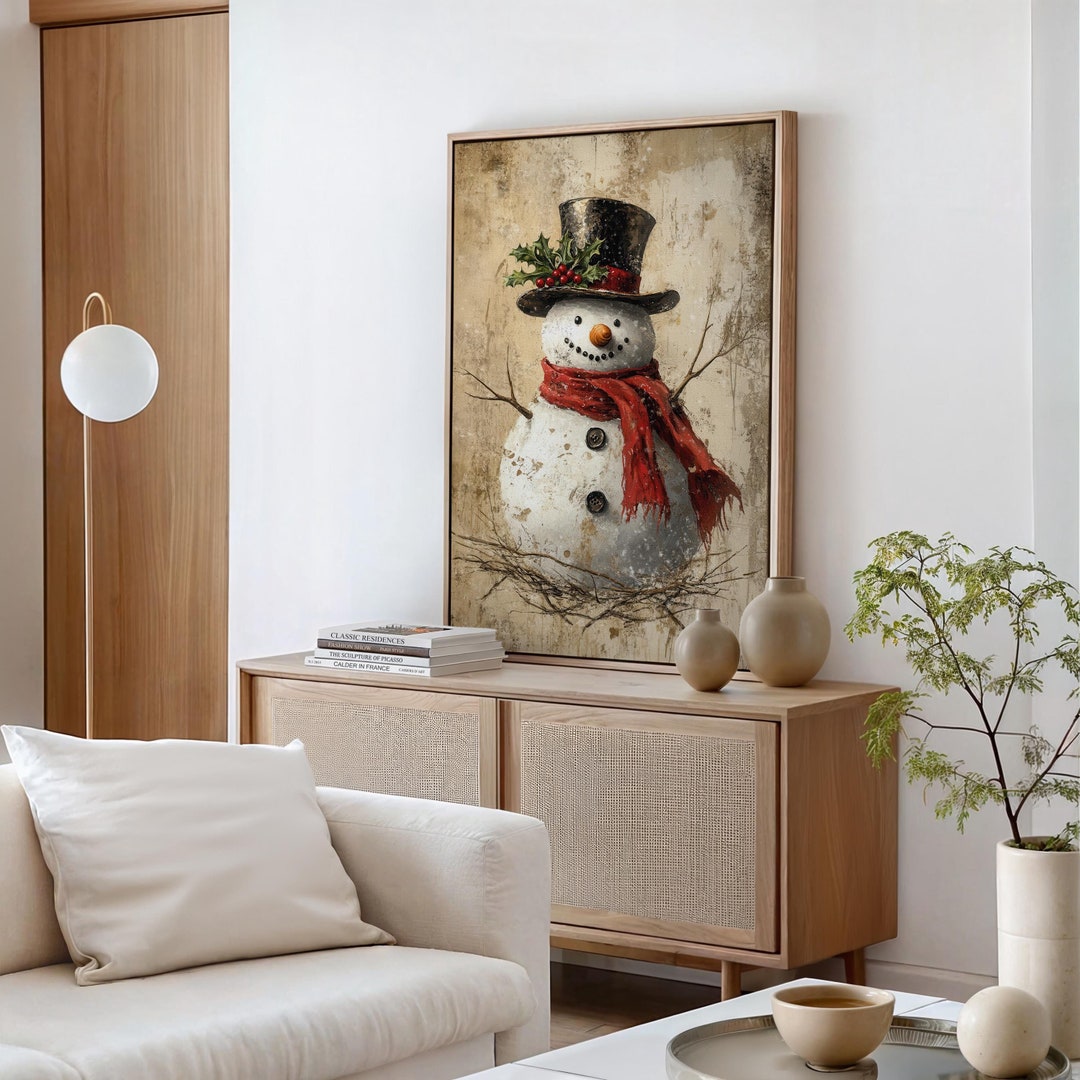 Vintage Snowman Farmhouse Mantle Canvas Ready to Hang Canvas Wall Art ...