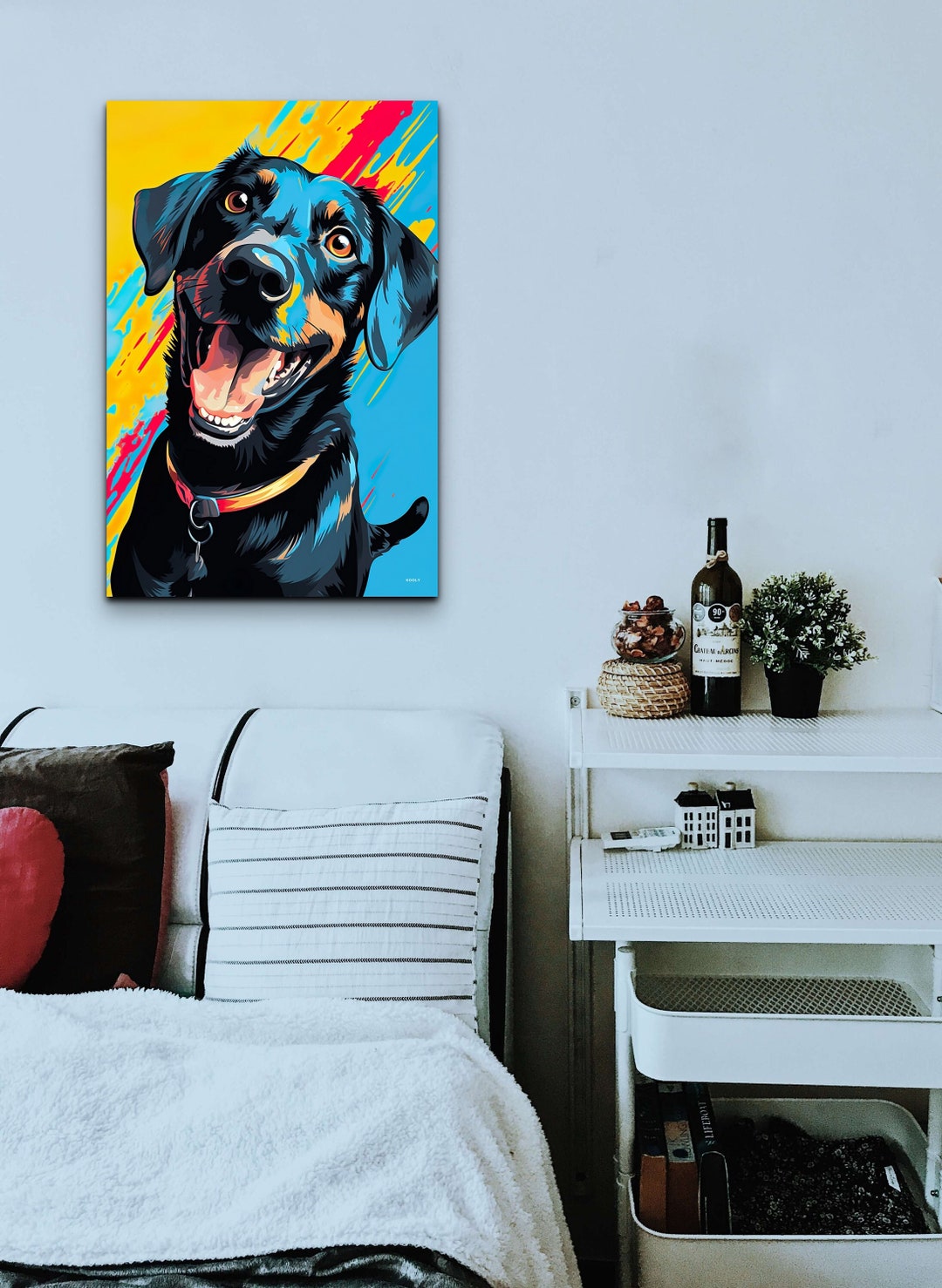 Black Lab Canvas Wall Art, Cute Colorful Pet Painting, Black Lab Pop ...