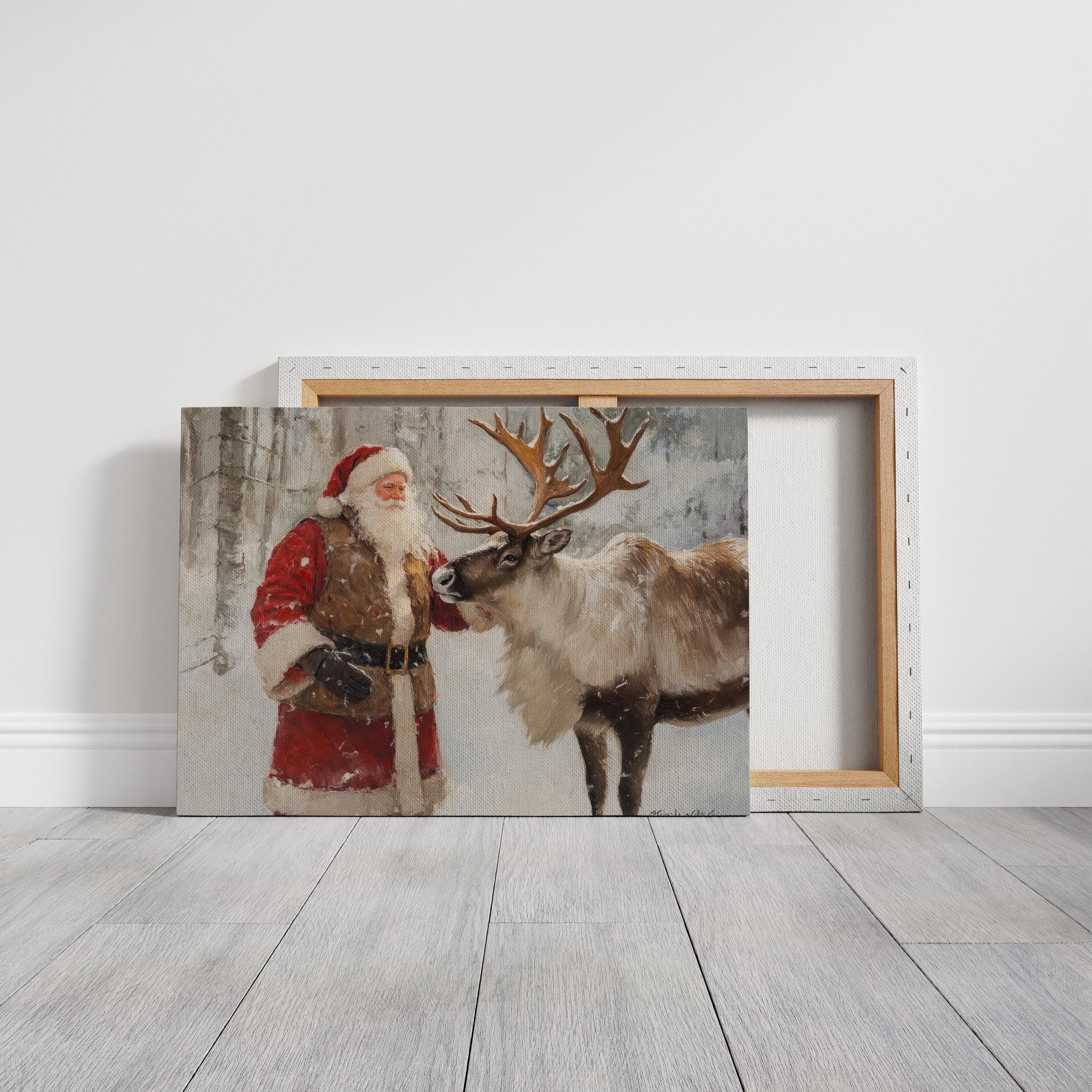 Rustic Santa's Reindeer Ready to Hang Canvas Wall Art Print, Farmhouse ...