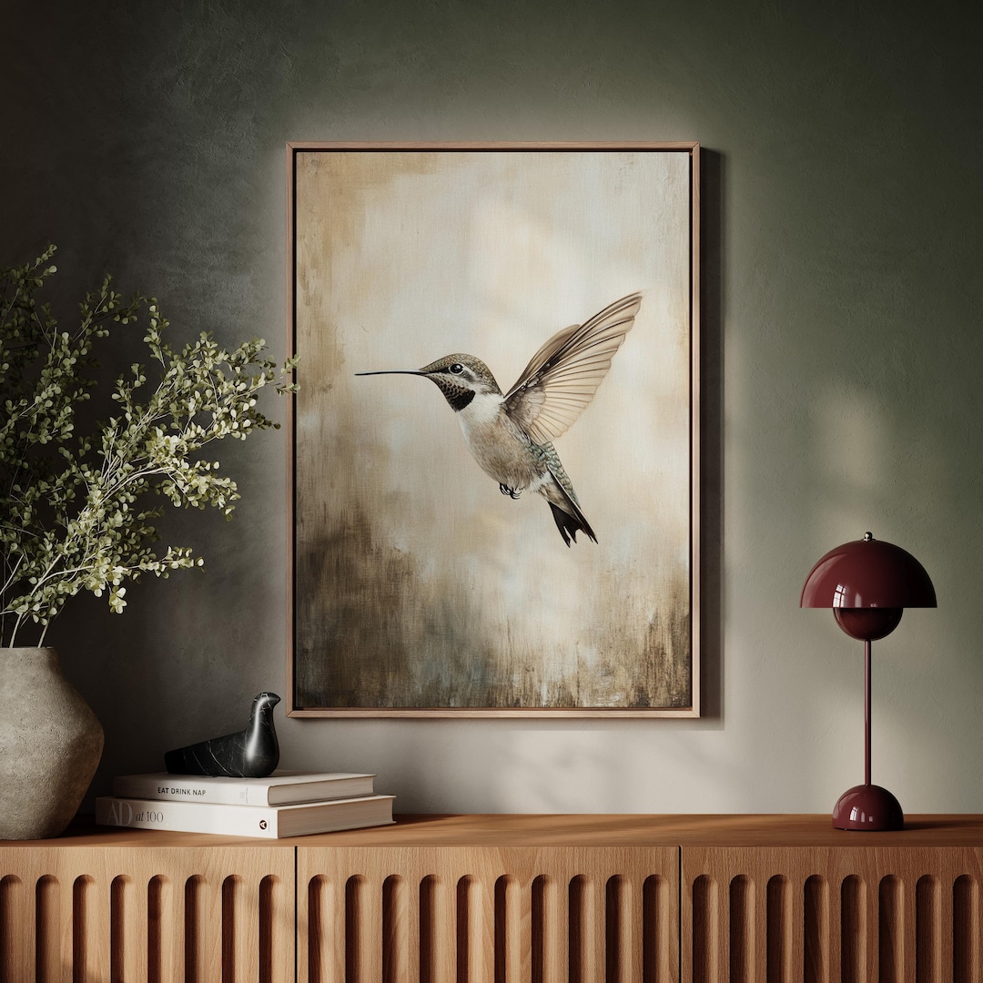 Neutral Hummingbird Canvas Art – Minimalist Bird Wall Decor for Modern ...